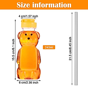 4 Pieces Juice Bear Bottles Honey Bear Drinking Bottles Plastic Reusable Drinking Cups with 4 Pieces Soft Silicone Straws for Daily Drinking Supplies (Yellow)