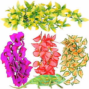 WILLBOND Reptile Plants Artificial Reptiles Terrarium Leaves Plastic Hanging Terrarium Habitats Plant Decorations with Suction Cups for Hermit Crab Lizards(Cute Color,4 Pcs)