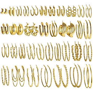 36 Pairs Gold Hoop Earrings for Women,Fashion Big and Small Gold Earrings Set,Multipack Hypoallergenic Chunky Gold Hoops for Birthday Party Jewelry Gift (gold)