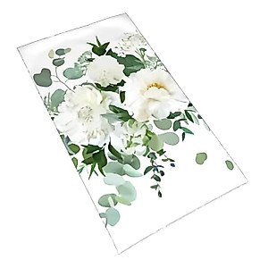 luxteen Silver Sage Green and White Flowers Hand Towels Face Towel Soft Thin Guest Towel Portable Kitchen Tea Towels 16x30 inchs Dish Washcloths Bath Decorations Housewarming Gifts