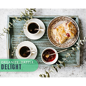 Serving Trays Set of 3 - Ottoman Wood Trays for Entertainment, Food and Décor - Rustic Farmhouse Distressed Wood Finish - Rustic Blue