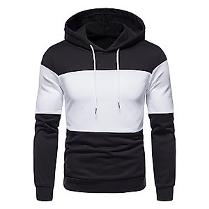 Maiyifu-GJ Men's Color Block Athletic Hoodies Long Sleeve Patchwork Hooded Sweatshirts Stripe Contrast Color Pullover Hoodie (White,Small)