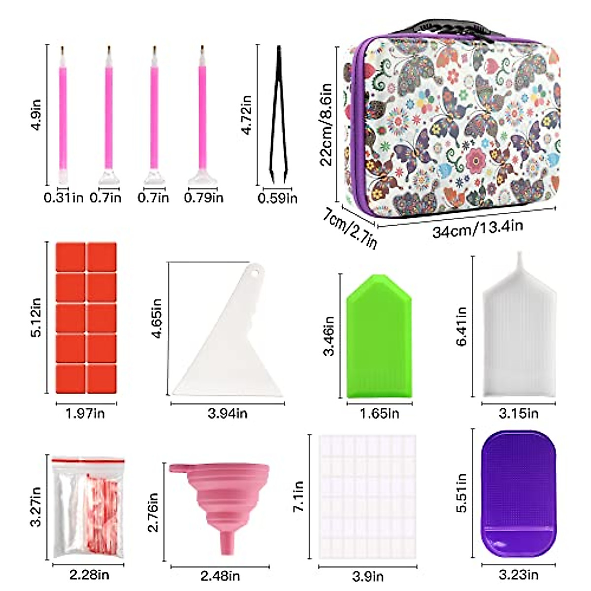 WELYEA Diamond Painting Storage Containers - 60 Slots Butterfly Style DIY Diamond Accessories and Tools Set Jewelry Rhinestones Beads Organizer Zipper Carry Bag