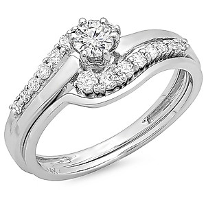 Dazzlingrock Collection 0.55 Carat (ctw) 14k Round Diamond Ladies Twisted Style Bridal Engagement Ring With Matching Band Set 1/2 CT, White Gold, Size 8