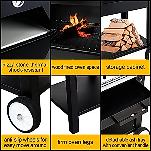 KODOM Outdoor Pizza Oven, Wood Fired Pizza Oven, Large Pizza Oven, Pizza Maker Camping Cooker with 4 Steel Pizza Grills and Pizza Stone for Patio Backyard