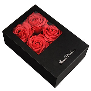 Money Box for Cash Gift Pull, Money Gift Boxes for Cash on Birthday, Christmas, Graduation, Mother's Day, for Husband, Wife, Girlfriend, Mother With Soap Rose Flower and Greeting Cards (Black+Red)