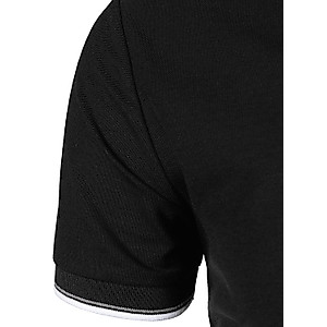 HOOD CREW Man’s Polo Shirt Casual Basic Designed V-Neck Tee Shirts Black XL