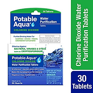 Potable Aqua Chlorine Dioxide Water Purification Tablets - 30 Count