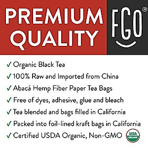 Organic Black Tea Bags | 100 Tea Bags | Eco-Conscious Tea Bags in Kraft Bag | Raw from China | by FGO