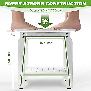 ETECHMART HIPS Shower Bench Seat, Shower Stool for Inside Shower, Bathroom Bench with Storage for Shaving Legs, Waterproof Bath Chair（White）