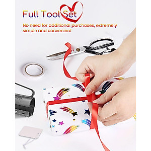 MONTPRO THMORT Birthday Wrapping Paper Roll with a Cutter Kit for Boys/Girls, Adults, Kids Foil mini rolls 17 X 120 Inch Gift Wrapping Paper Roll Colorful Foil Rainbow Silver. Includes double-sided