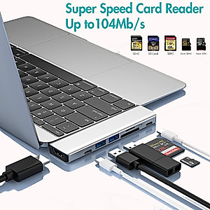 SLAUNT USB C Hub for MacBook Pro 7-in-2 USB C Adapter MacBook Multiport Dongle with 4KHDMI, USB 3.0&2.0, TF/SD Card Reader, USB-C and Thunderbolt 3 Compatible with MacBook Pro Air 2020 2019 2018