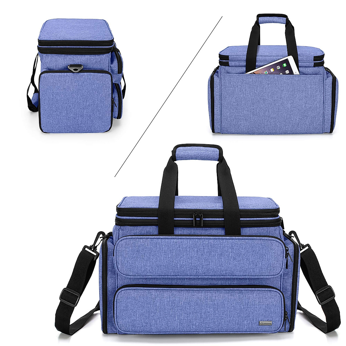 YARWO Knitting Yarn Bag, Portable Crochet Storage Tote with Double Top Cover and Yarn Holes for Knitting Needles(Up to 14”), Unfinished Projects and Skeins of Yarn, Gray