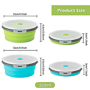 2 Pcs Collapsible Bowls with Lids, Foldable Meal Prep Containers Reusable, Silicone Food Storage Containers, Camper Must Haves Rv Camping Accessories for Travel Trailers, Microwave and Freezer Safe