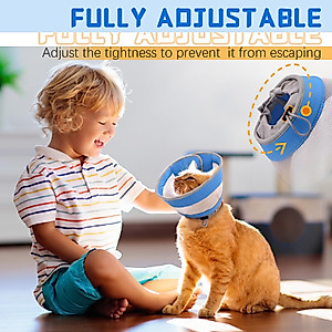 GoGoPaw Cat Cone, Breathable Cat Cone Collar Soft, Adjustable Cat Cone to Stop Licking, Water Resistant Neck Cone for Cats with Air Mesh, Protective Cat Recovery E Collar for Cat Kitten（Blue,S-2