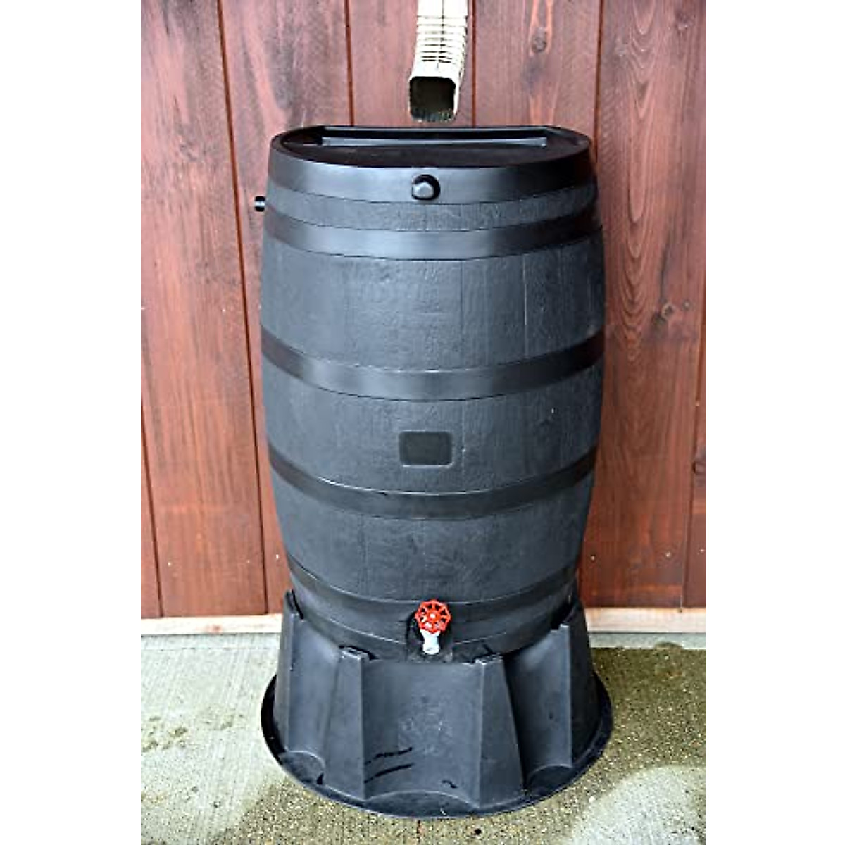 RTS Companies Inc Home Accents 50-Gallon ECO Rain Water Collection Barrel Made with 100% Recycled Plastic Spigot, Black