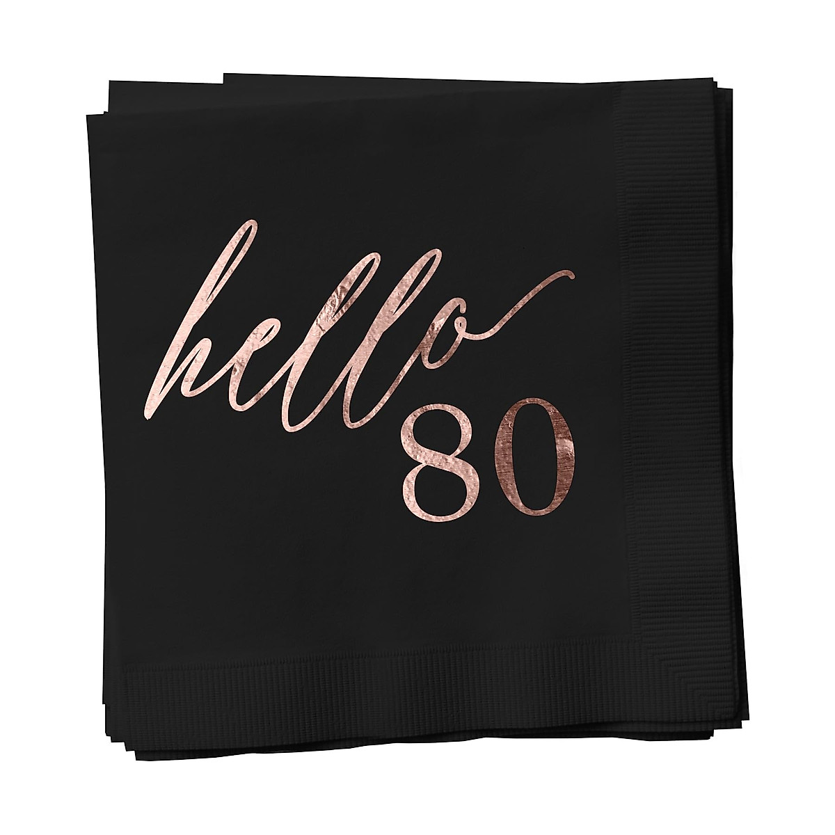 Birthday Black Beverage Cocktail Party Napkins 25 Pack with Rose Gold Foil Printing 4.75 x 4.75 Paper Frenzy, Hello 50