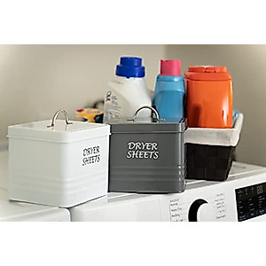 GLOCHYRA Dryer Sheets Holder with Lid for Laundry room Decor Dryer Sheet Container Farmhouse Style Metal Dryer Sheets Dispenser Comes with 2 Mesh laundry Bag (Gray)