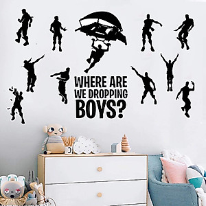 Game Sticker Creative Vinyl Wall Decal Art Poster for Kids Children Bedroom Playroom Gamer Video for Boys Decor-Where are We Dropping Boys(Middle)