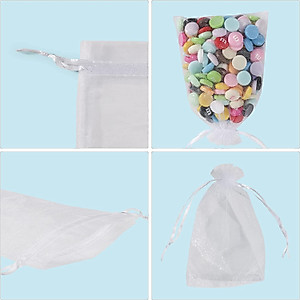 ANZNKU 50 Pack Organza Bags 5 x 7 Inch, White Sheer Favor Bags with Drawstring, Small Mesh Bags Drawstring, Gift Bags Small Size, Sheer Bags Drawstring For Wedding Party