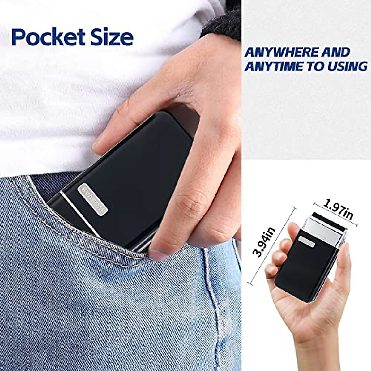 Electric Shavers Foil for Men Portable Pocket Size Men's Electric Shaver Small Electric Razor for Mens Face Electric Cordless Rechargeable Beard Shaver Wet Dry Double Shaver by WOSVAS