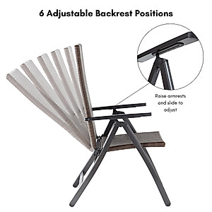 Greendale Home Fashions Outdoor Reclining Brown PE Wicker Folding Chair, No Cushion