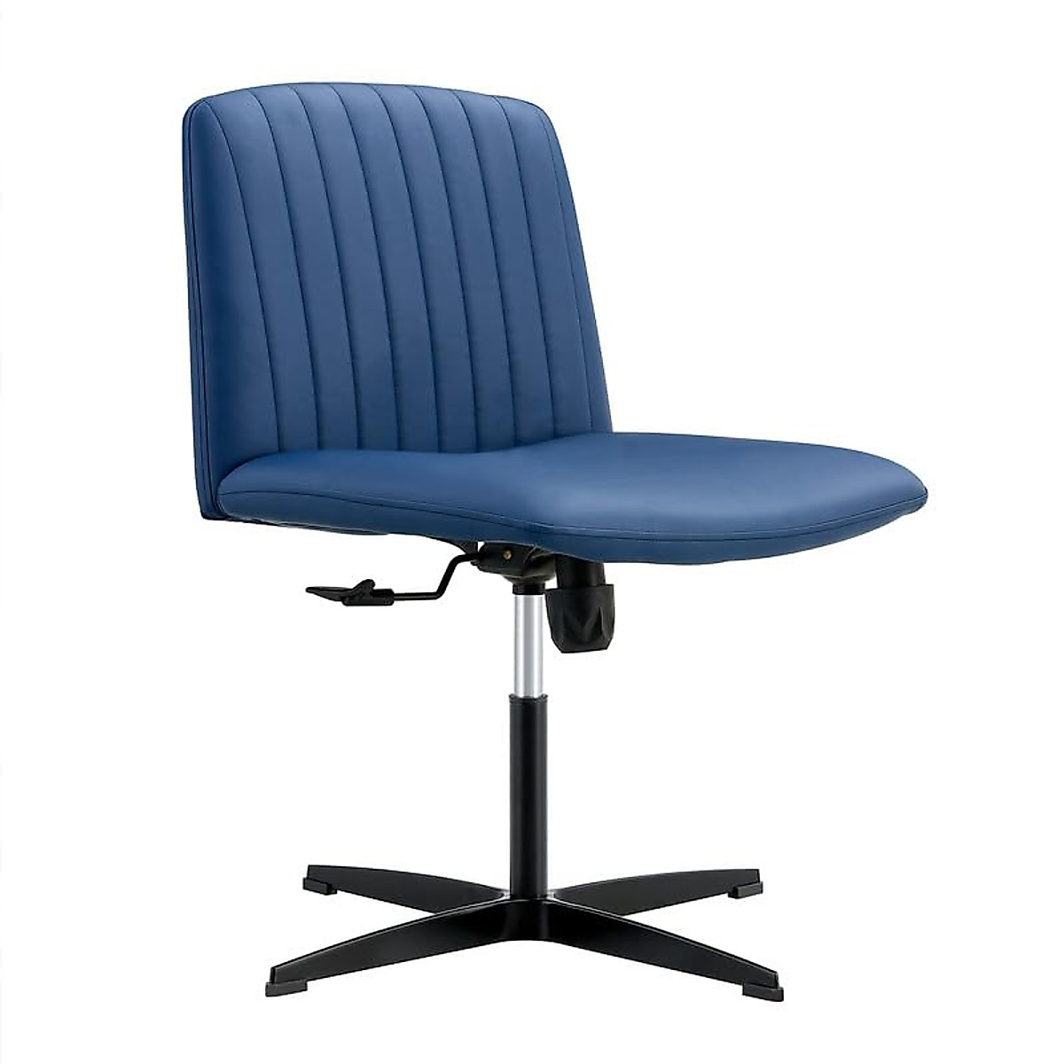 TURRIDU Criss Cross Chair No Wheels, Armless Office Chair with Wide Seat and Mid Back, Height Adjustable Swivel Cross Legged Office Chair Computer Vanity Chair for Home, Office, Small Space, Blue