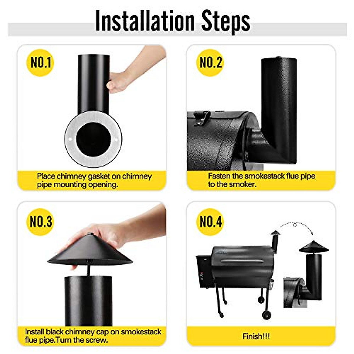 WADEO Pellet Grill Smoke Stack Replacement for Pit Boss, Traeger, Camp Chef and Other Pellet Grills Smokers