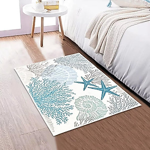 Coastal Area Rug 2x3 Throw Rugs Beach Ocean Area Carpet Small Rug Washable Entryway Doormat Indoor Entrance Door Mats Non-Slip Floor Carpets for Kitchen Bathroom Laundry Bedroom Living Room,Blue