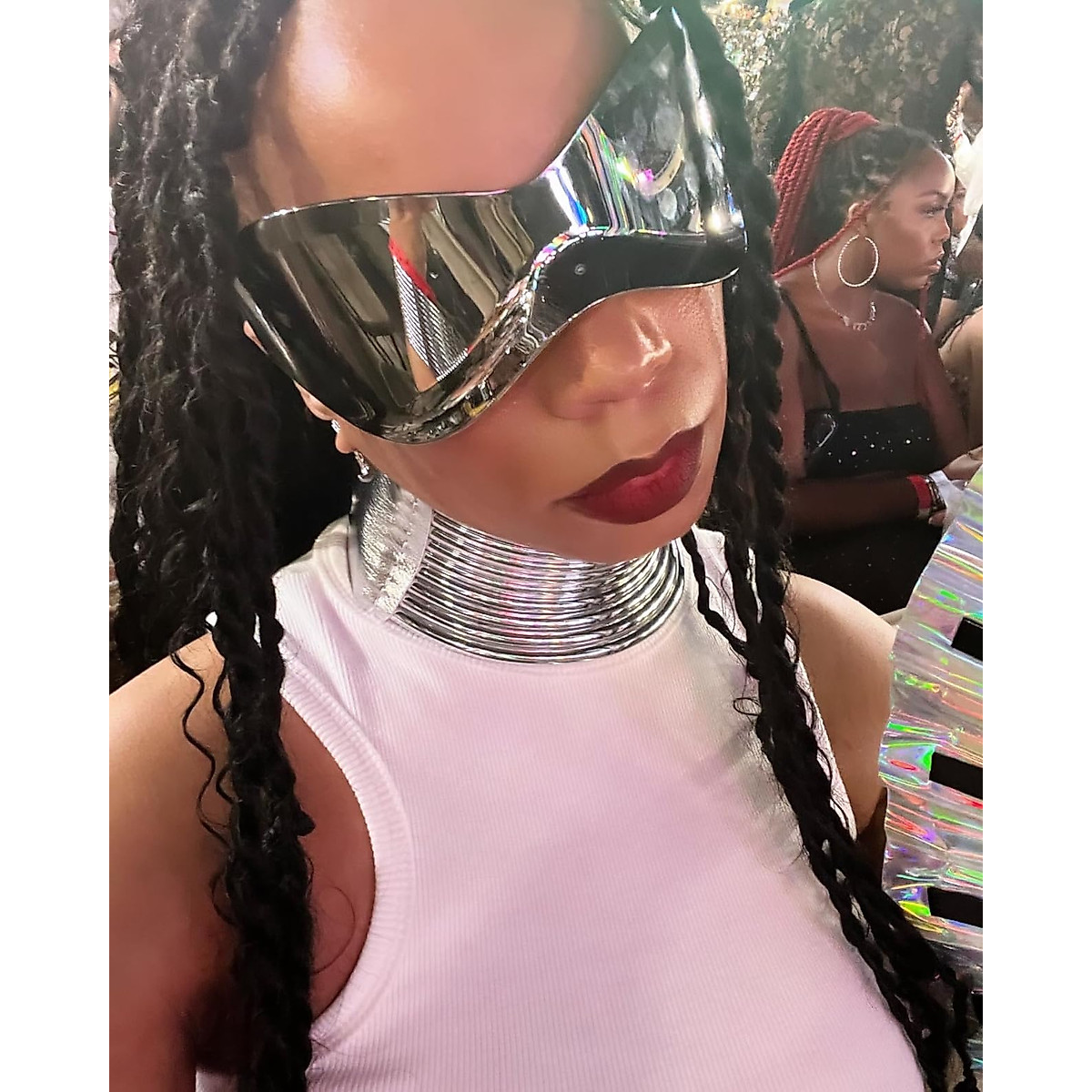 GUVIVI Futuristic Sunglasses for Men Women Oversized Wrap Around Shield Fashion Superhero Chic Mask Sun Glasses Shades Silver