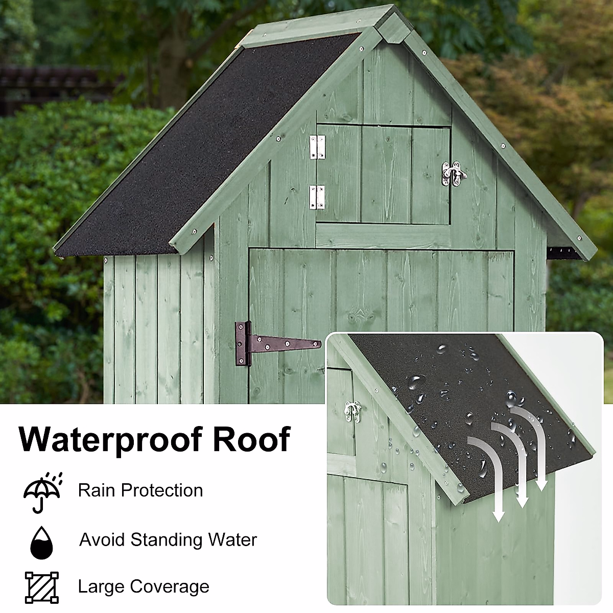 FairOnly Outdoor Shed Storage Cabinet, Garden Wooden Sheds, Outside Storage Cabinet Weather Proof with Floor, Fir Wood Tool Organizer with Door and Shelves for Backyard, Hallway (Green)