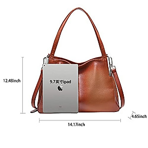 Heshe Genuine Leather Handbags and Purse for Women Tote Bags Shoulder Bag Satchel Designer Purses(Sorrel)