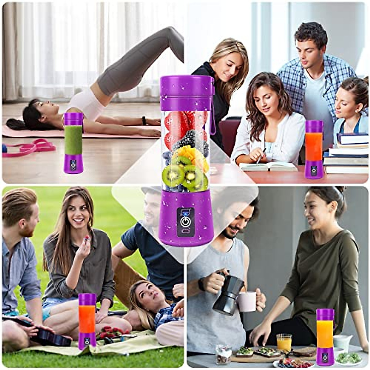 Portable Blender, MIAOKE Personal Mini Juice Blender, USB Rchargeable Juicer Cup with Six Blades in 3D, Smoothie Blender Home/Office/Outdoors, Dark purple