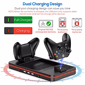 Vertical Cooling Stand for Xbox Series X/S, Dual Controller Charging Station for Xbox Series X/S with Cooling Fan 3 Hub USB Ports
