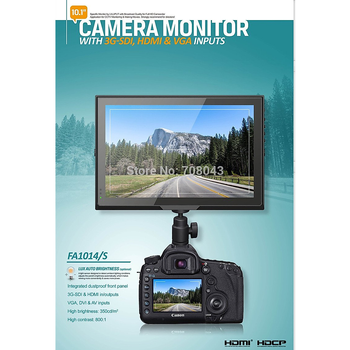 LILLIPUT FA1014/S 10 Inch 16:9 HD-SDI Monitor with HDMI, VGA, AV + 7 inch Magic Arm + V-Mount battery plate