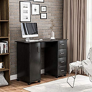 Home Office Desk with Storage, 41.73" Computer Desk with Four Drawers and A Door Modern Simple Style Writing Desk Gaming Sturdy Table Workstation for Home, Reading Room, Office, Bedroom - Black