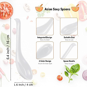 Comicfs Asian Soup Spoons 8 pieces, 8HSP-W, Large Japanese Soup Spoons, Soba Rice Pho Ramen Noodle Soup Spoons, Chinese Won Ton Soup Spoon, Hook Style (8 Spoons, White)