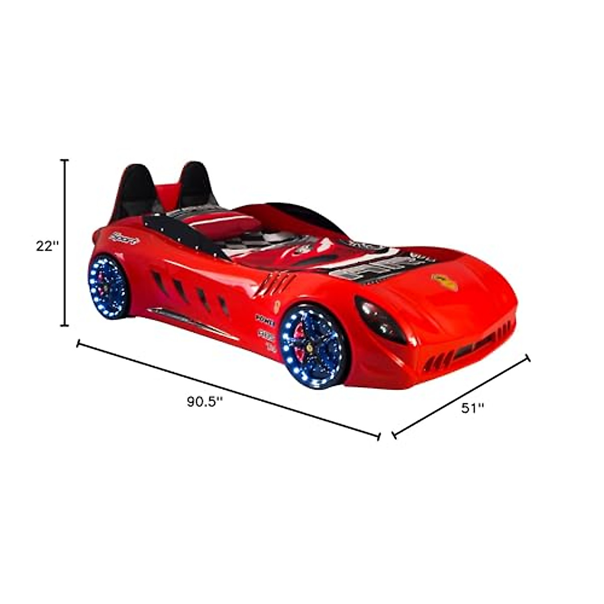 Shark Twin Race Car Bed, Remote Control, LED Lights, Sound FX, Rear Seat