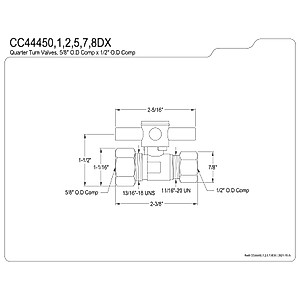 Kingston Brass CC44451DX Concord 5/8-Inch IPS x 1/2-Inch O.D. Comp Quarter Turn Straight Valve, Polished Chrome