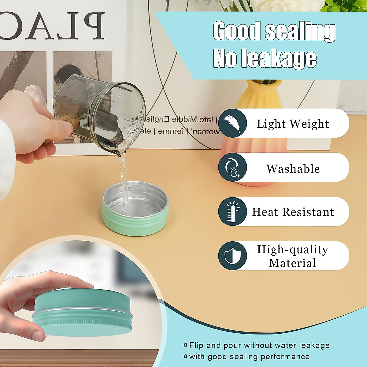 LIYAR 2 oz Tins with Lids for Salve 48 Pack Salve Tins 2oz Tins Container Round Cosmetic Tin Jars Ideal Candle Jars Aluminum Tin Cans with Screw Lids for Powder, Spice,Salve,Candles(Mint Green)