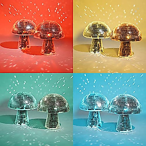 Mushroom Disco Ball, Silver & Rose Gold Mirror Glitte, Reflective Lights for Party, Room, Table Decor, Art Decorations, 2 Pack (6 X 6.3 in)