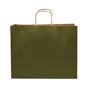 Green Gift Bags – 16x6x12 Inch 50 Pack Large Olive Green Kraft Shopping Bags with Handles, Euro Tote Retail Bags for Small Business & Boutique, Holiday Gifts, Wedding Guests, Birthday Parties, Bulk