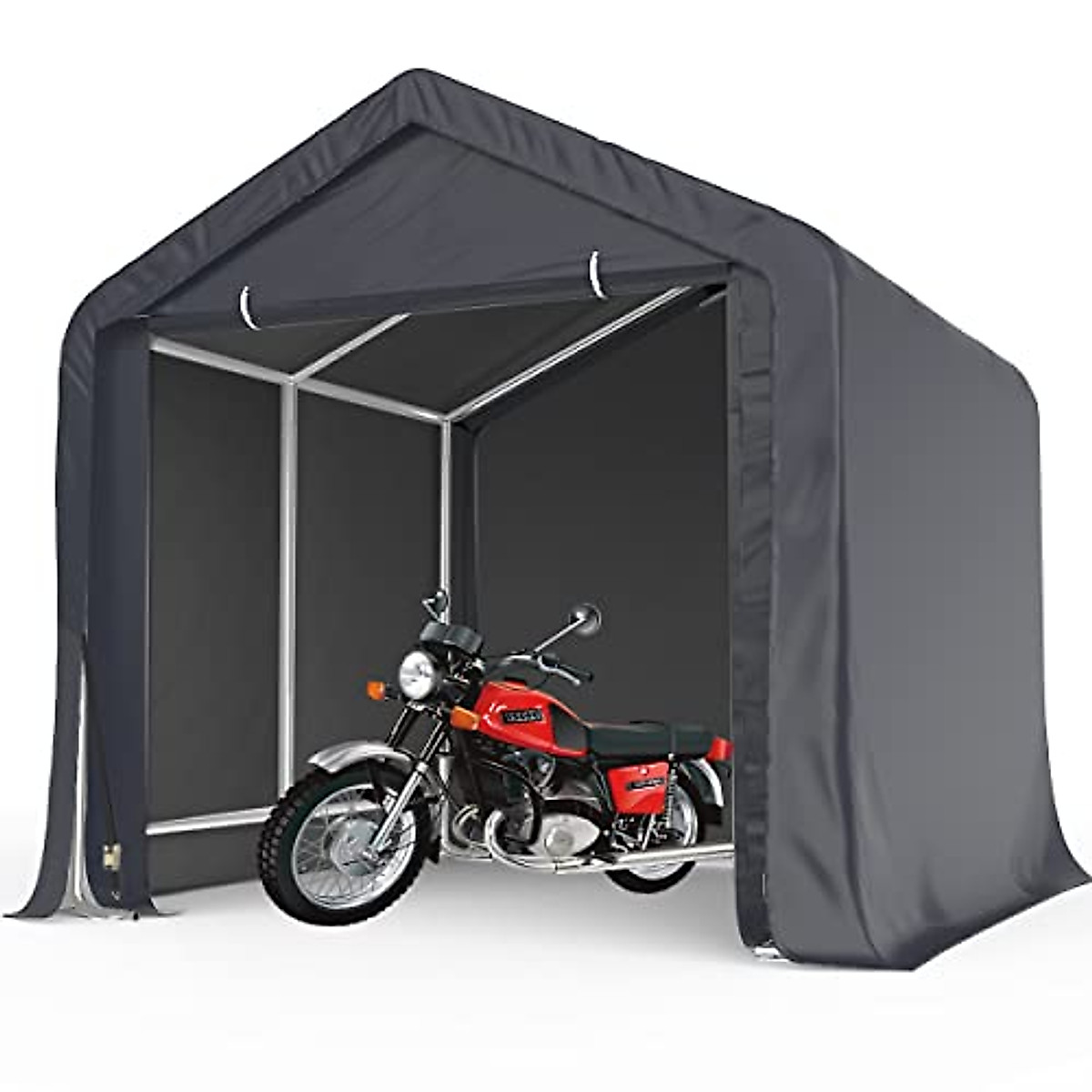 Quictent 7x12ft Heavy Duty Outdoor Storage Shed Portable Garage Shelter Motorcycle Shelter Storage Shelter Outdoor Shed for Patio Furniture, Lawn Mower, and Bike Storage-Dark Gray