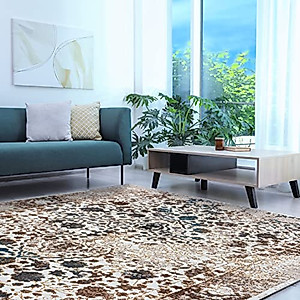 Persian-Rugs Luxe Weavers Rug 6495 – Distressed Floral Area Rug, Cream 2x3