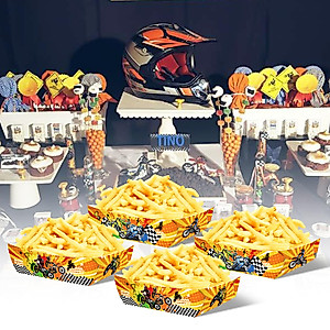 Heidaman Dirt Bike Paper Trays, 12pce, Yellow, Disposable, Motorcycle Design, Birthday Party Supplies