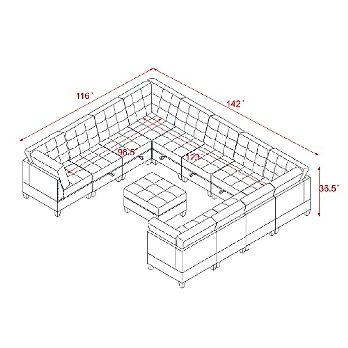 Free Combination Sectional Sofa Oversized Reversible Modular Couch U Shaped Corner Sofá Upholstered Deap Seat Sleeper Couches Bed with Storage for Living Room,7 Single Chairs,4 Corners,1 Ottoman
