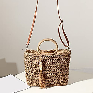 Women Summer Beach Bag Tassel Hollow Large Capacity Shoulder Bag Handmade Woven Bag Portable Messenger Bag (Color : C)