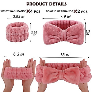 6 Pieces Spa Headband Wrist Washband Scrunchies Cuffs for Washing Face, Towel Wristbands Hair Headband Face Wash Wristband for Women Girls Makeup Prevent Liquids from Spilling Down Your Arms (Pink)