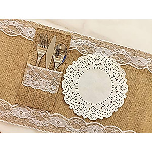 Lucky Monet 50PCS 4 x 8Inch Natural Burlap Lace Silverware Bag Utensil Holder Cutlery Pouch Hessian Knife Fork Tableware Bags for Wedding Party Restaurant Decoration (50PCS)