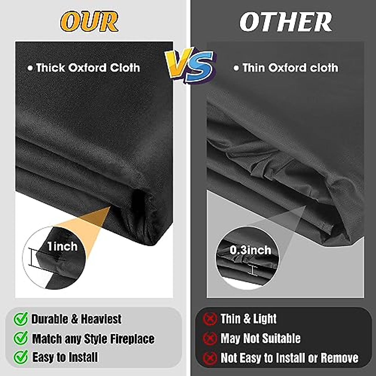 CADARA Fireplace Blocker Blanket Stops Overnight Heat Loss, Fireplace Draft Stopper Save Energy, Indoor Fireplace Cover Insulation Black 39" W x 32" H